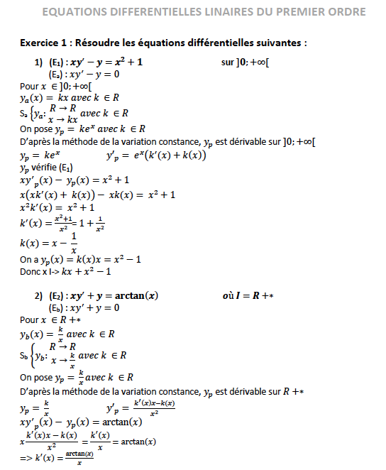 Equations différentielles linéaires du 1er ordre - Mathématiques - E-Bahut - site d'aide aux devoirs