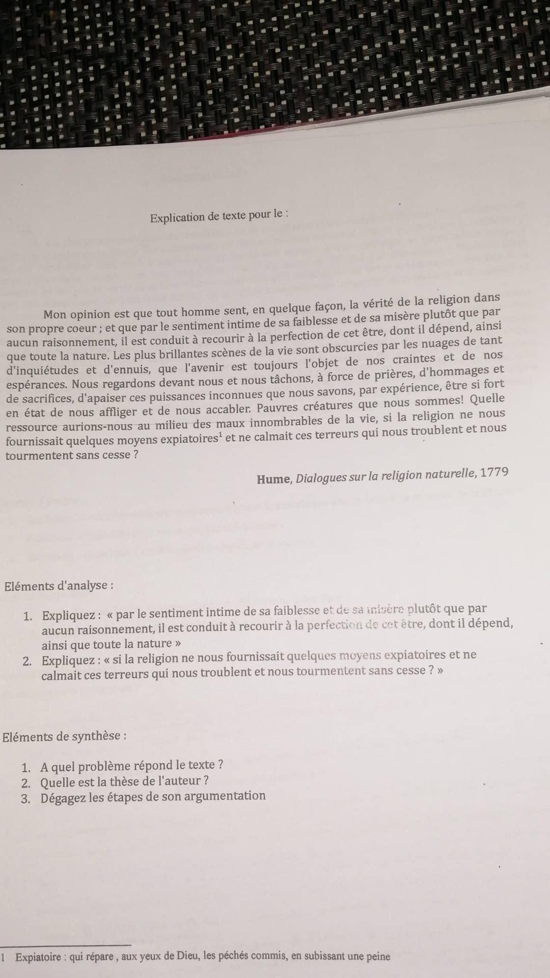 Explication de texte de Hume - Philosophie - E-Bahut - site d'aide aux devoirs